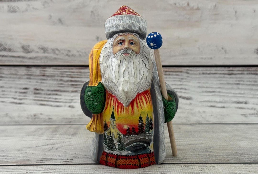 Ukrainian Wooden Carved Santa Claus 4.72", Hand Carved Hand Painted ...