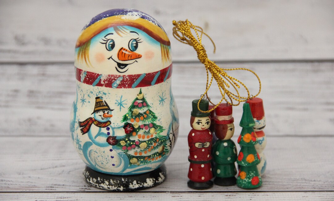 Ukrainian Snowman Nesting Doll With Set of Christmas Tree - Etsy