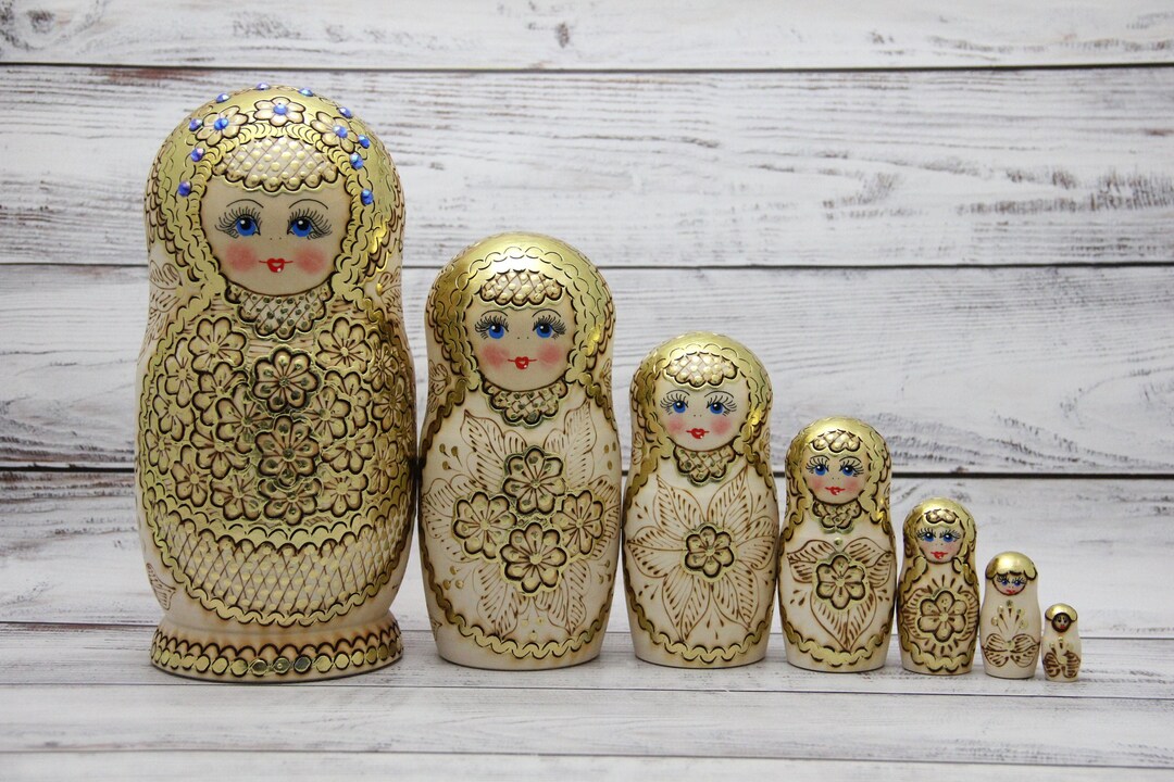 Ukrainian Traditional Hand Painted Nesting Doll 7 Pieces, Wood Burning ...