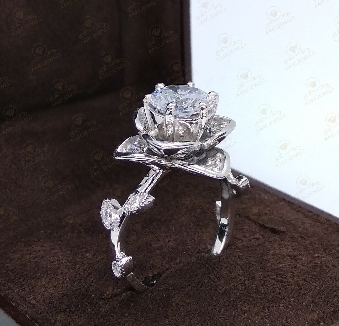 Beautiful Flower Lotus Engagement Ring 3.40 Ct Round Cut - Etsy