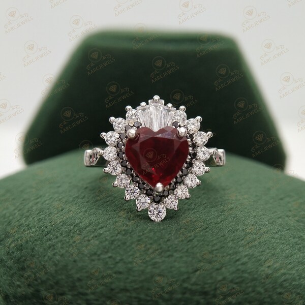Heart Shaped Ruby Ring With Diamonds - Etsy