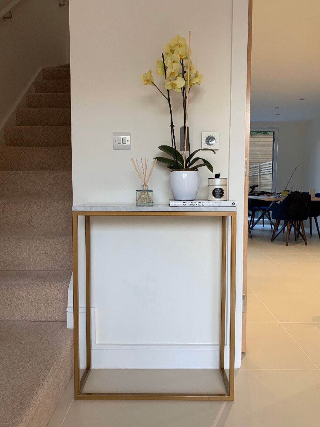 Narrow Hallway Table Marble Console Table Contemporary Slimline Steel Frame Carrara Marble and Pearl Gold FULLY ASSEMBLED Etsy UK