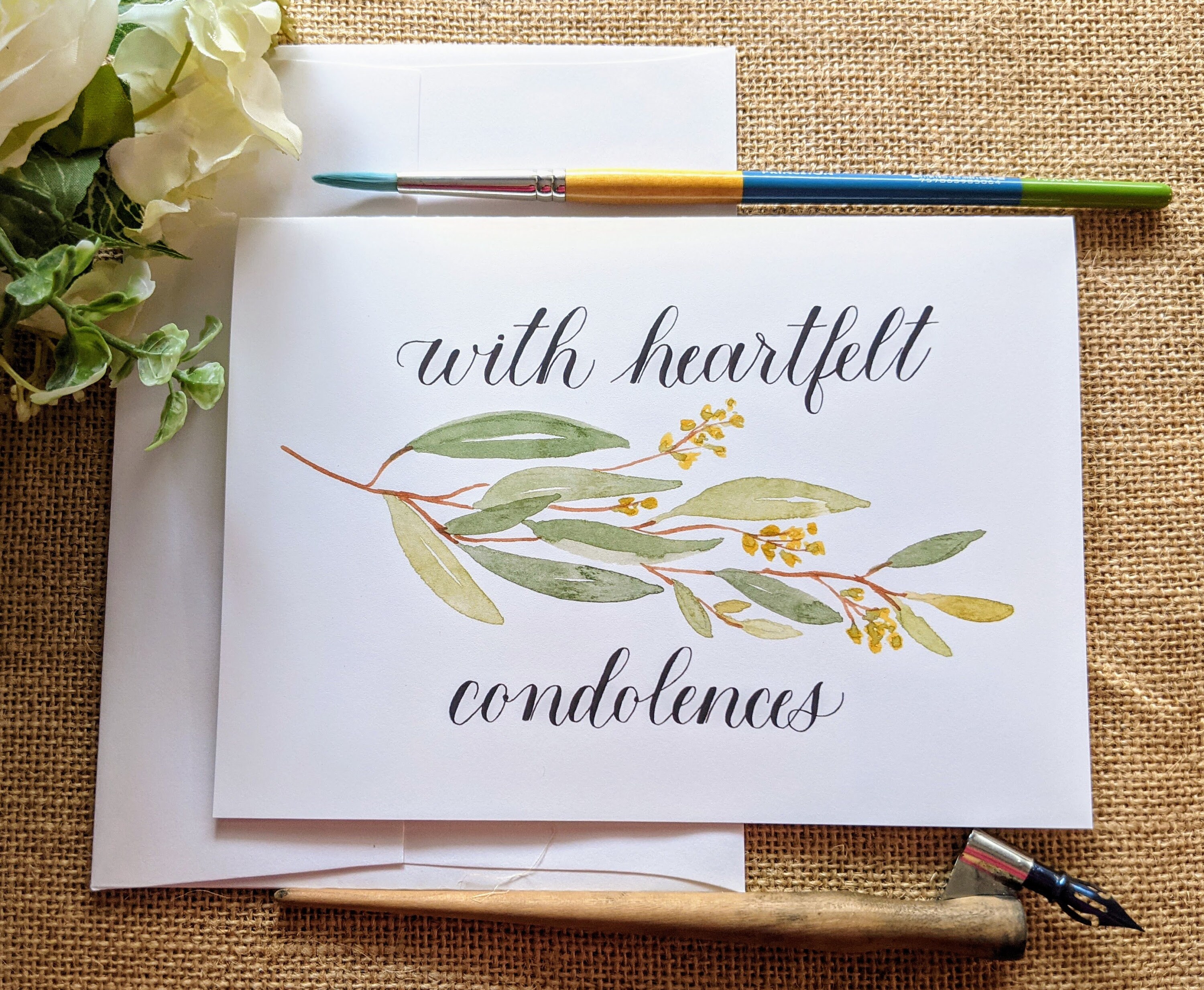 Watercolor Sympathy Card, Condolence Card, Hand Lettered Calligraphy ...