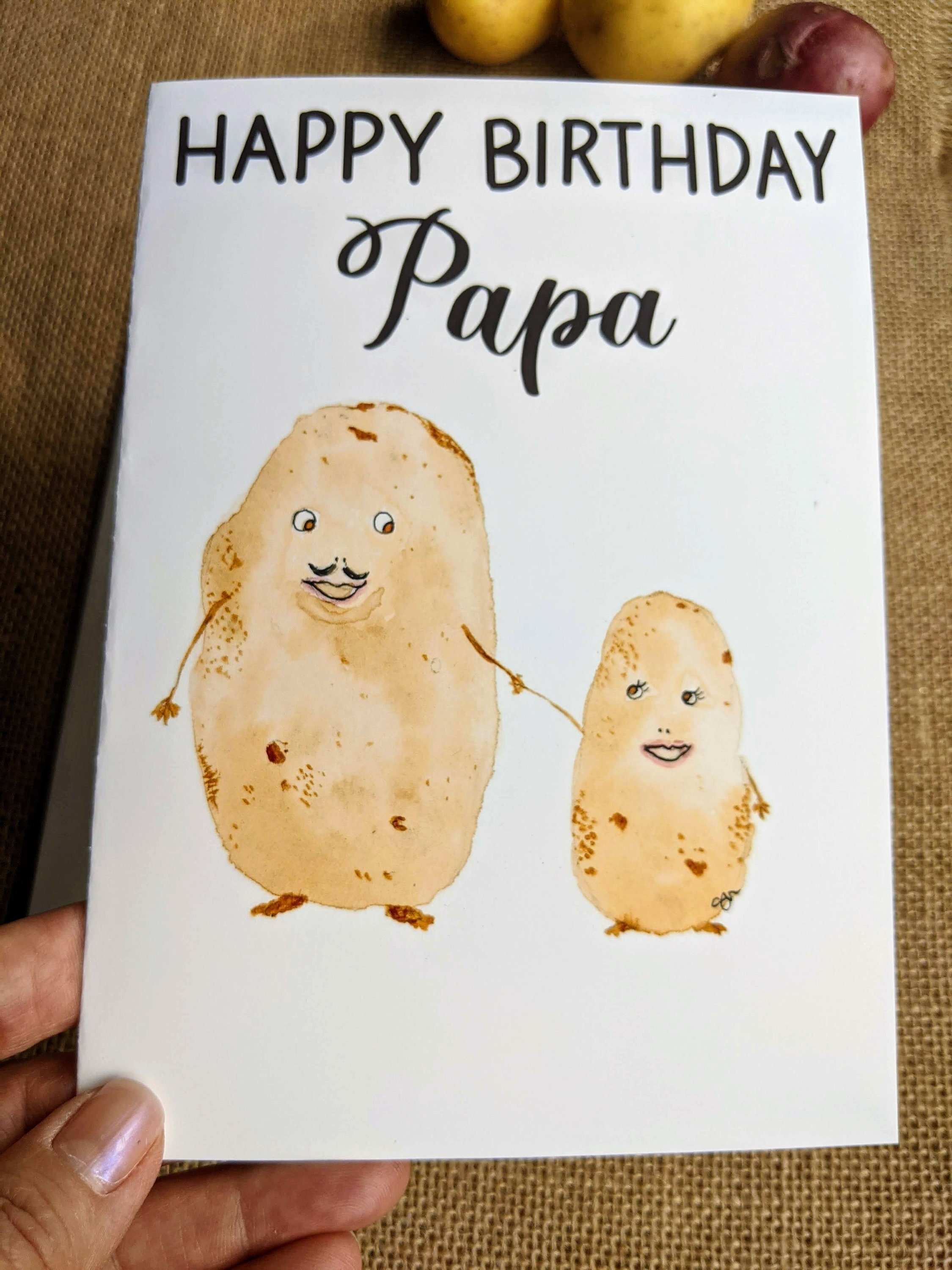 Happy Birthday Papa, Funny Potato Themed Card, Watercolor Print ...