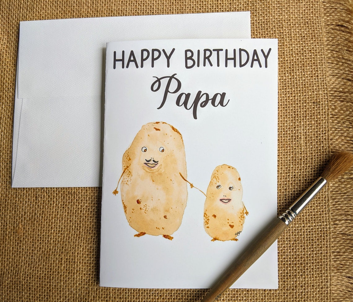 Happy Birthday Papa Funny Potato Themed Card Watercolor - Etsy UK