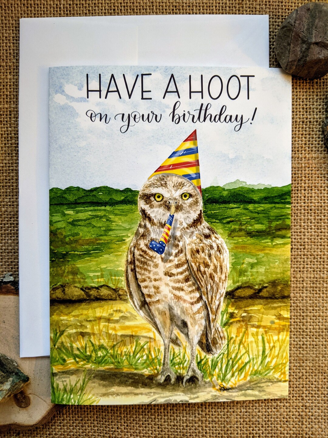 Have A Hoot, Burrowing Owl Watercolor Print Birthday Card, Original ...