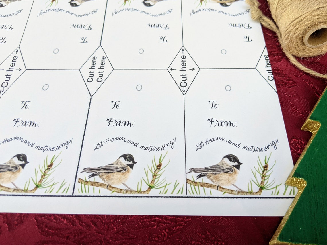 Digital Ready to Print Watercolor Gift Tags, Chickadee, Let Heaven and ...