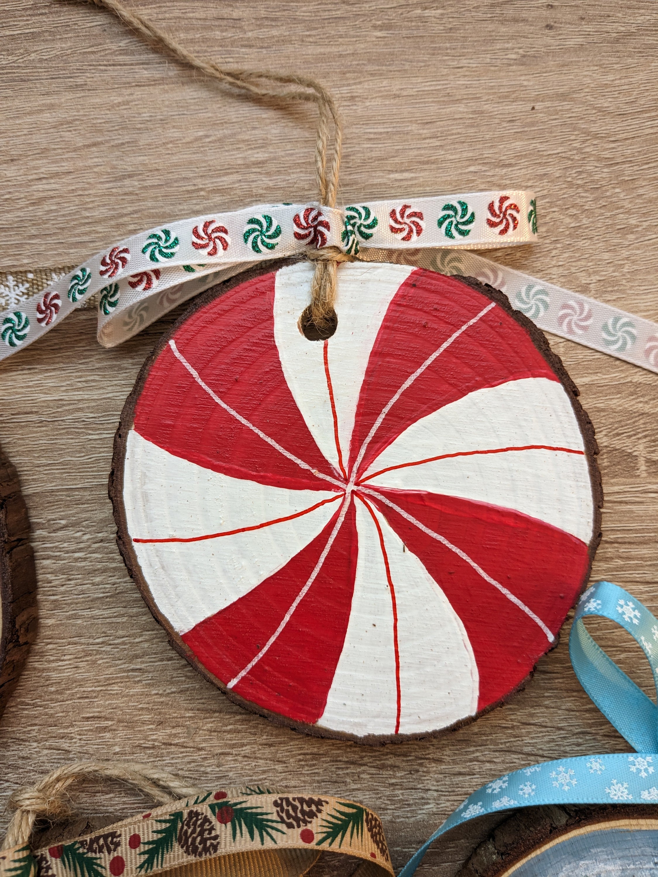 Hand Painted Wood Slice Ornament, Christmas Ornament, Original Art ...
