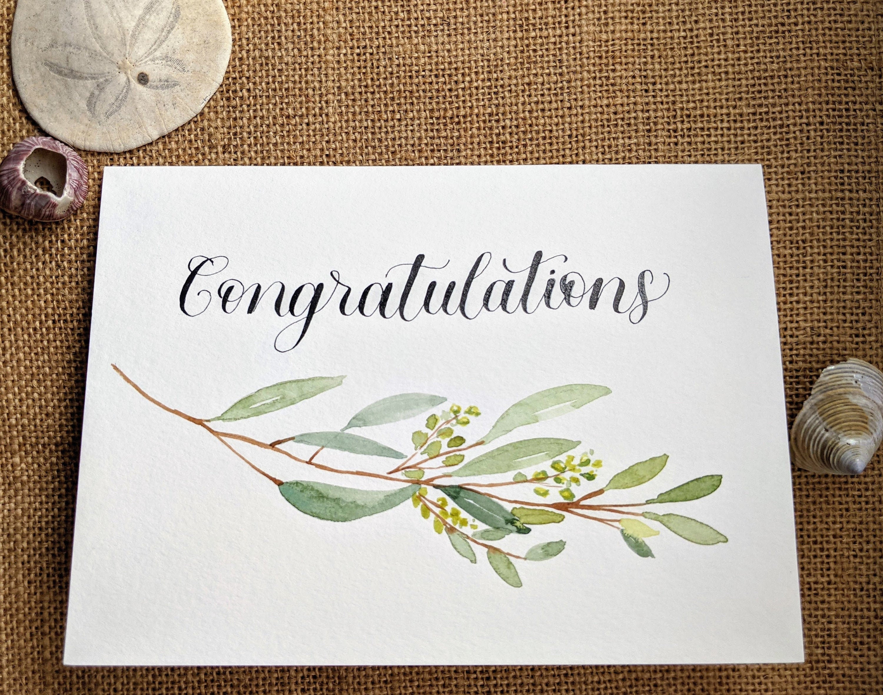 Congratulations, Hand Painted & Hand Lettered Watercolor Card ...
