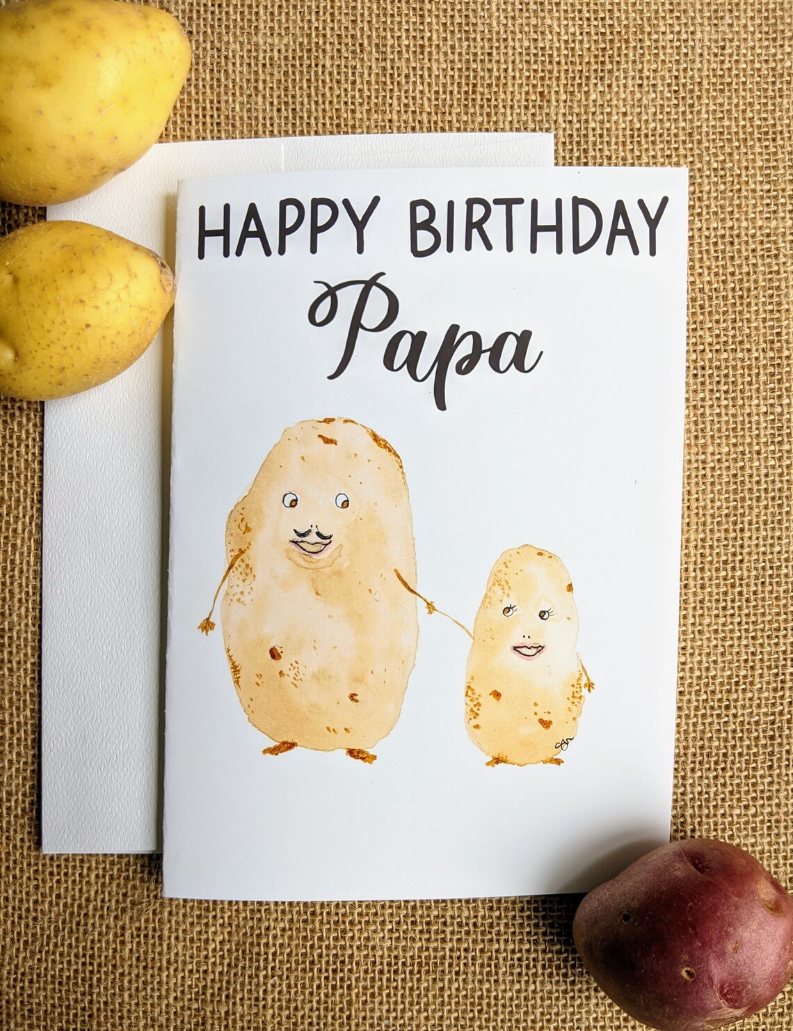 Happy Birthday Papa Funny Potato Themed Card Watercolor - Etsy UK