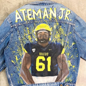 Football Custom Painted Denim Jacket, Game Day Apparel, Football Wife ...