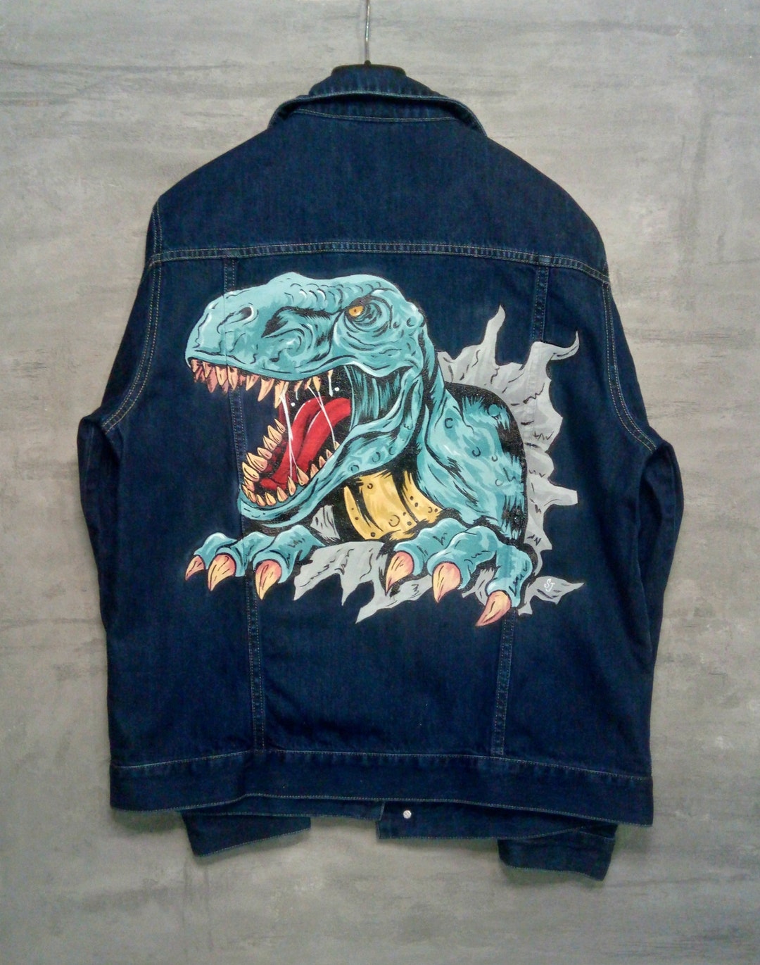Hand Painted Denim Jacket Dinosaur - Etsy