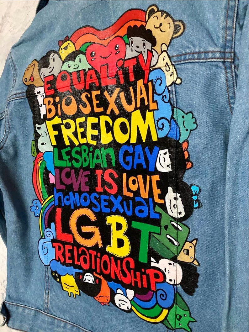 Hand Painted Jean Jacket Lgbt Pride - Etsy