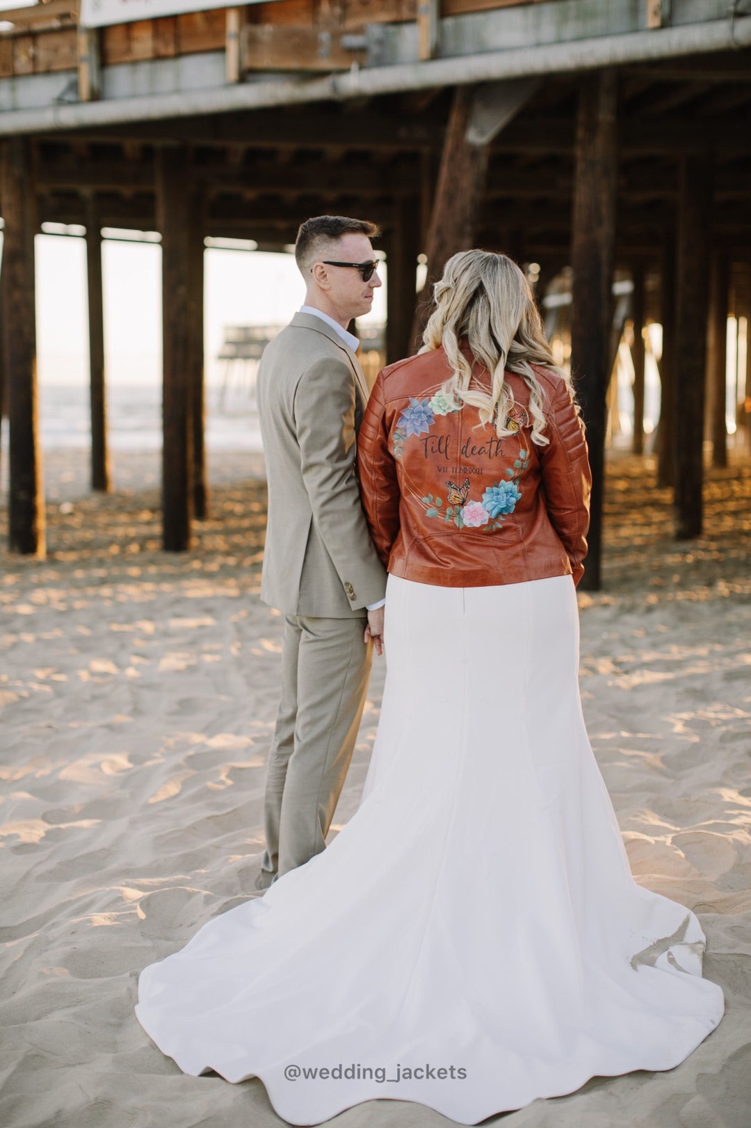 Wedding Leather Jacket, Custom Bride Jacket, Painted Leather Bride ...