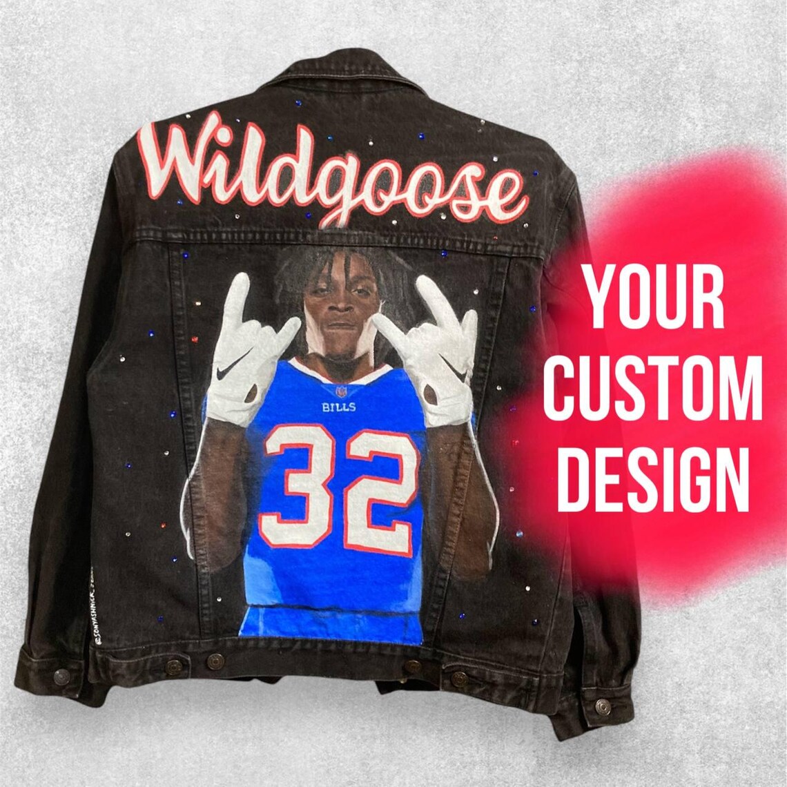 Football Jean Jacket, Sports Jean Jacket, Custom Painted Denim Jacket ...