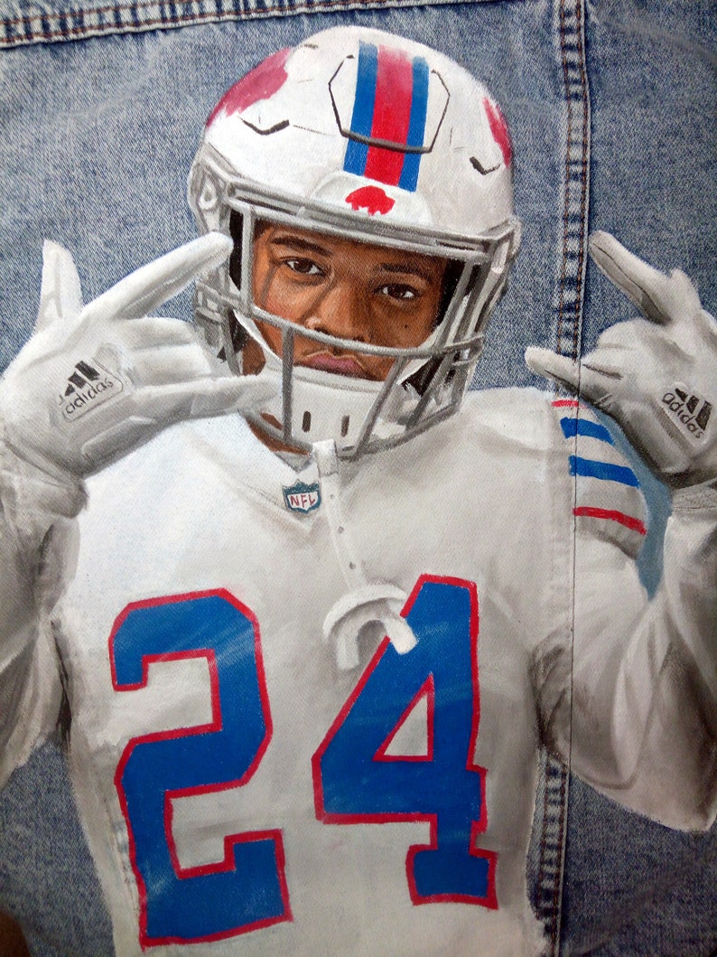 Custom Painted Denim Jacket Football Player | Etsy