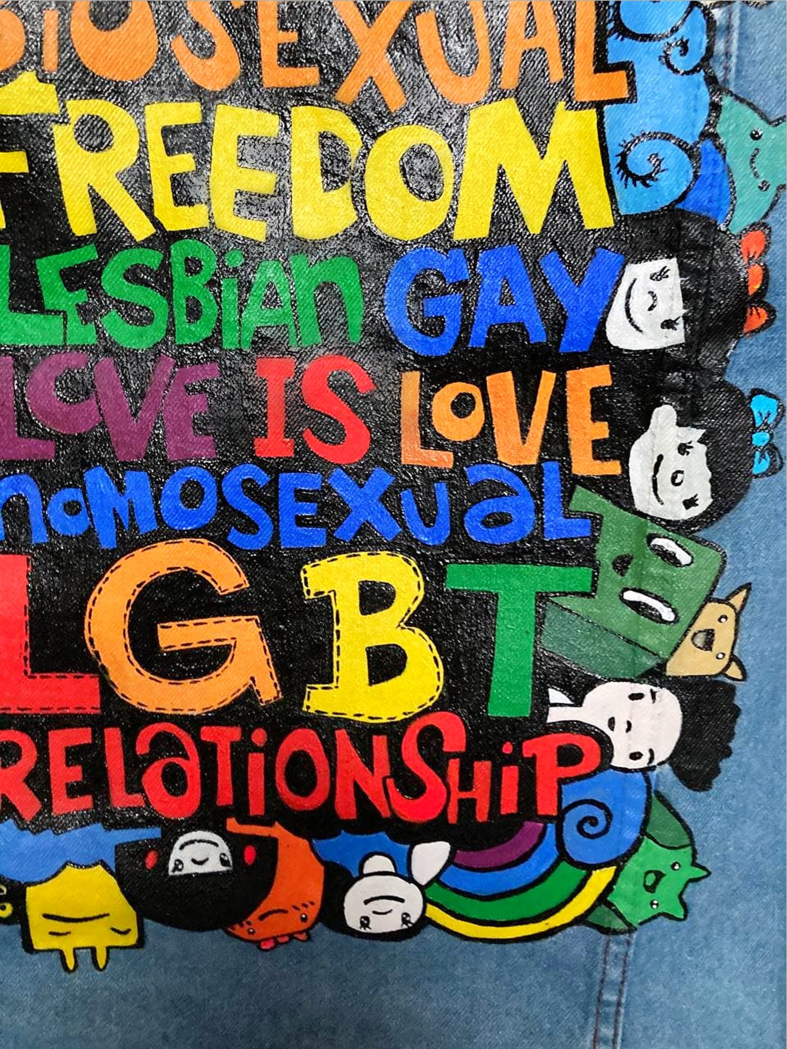 Hand Painted Jean Jacket Lgbt, Pride - Etsy