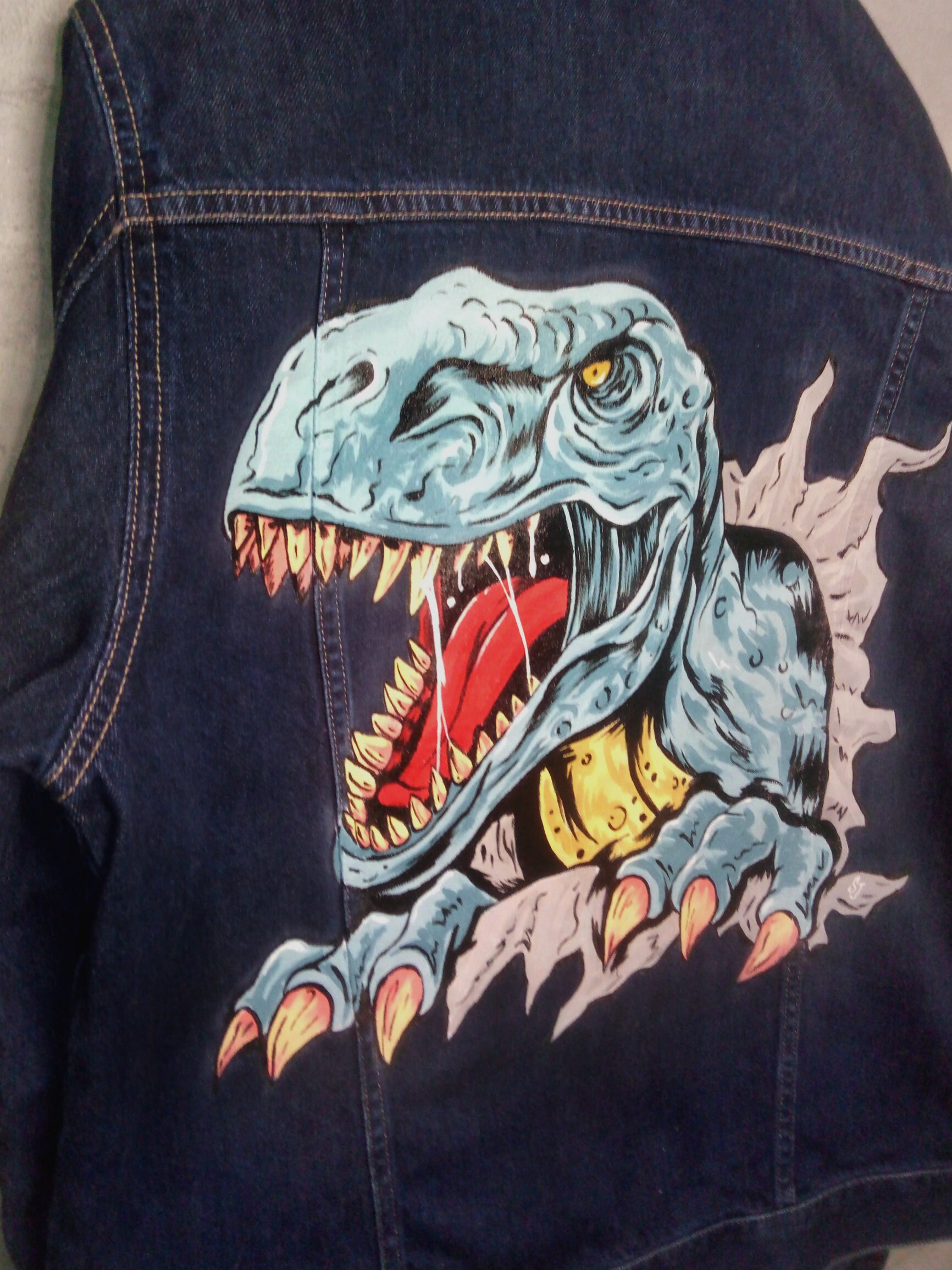 Hand Painted Denim Jacket Dinosaur - Etsy