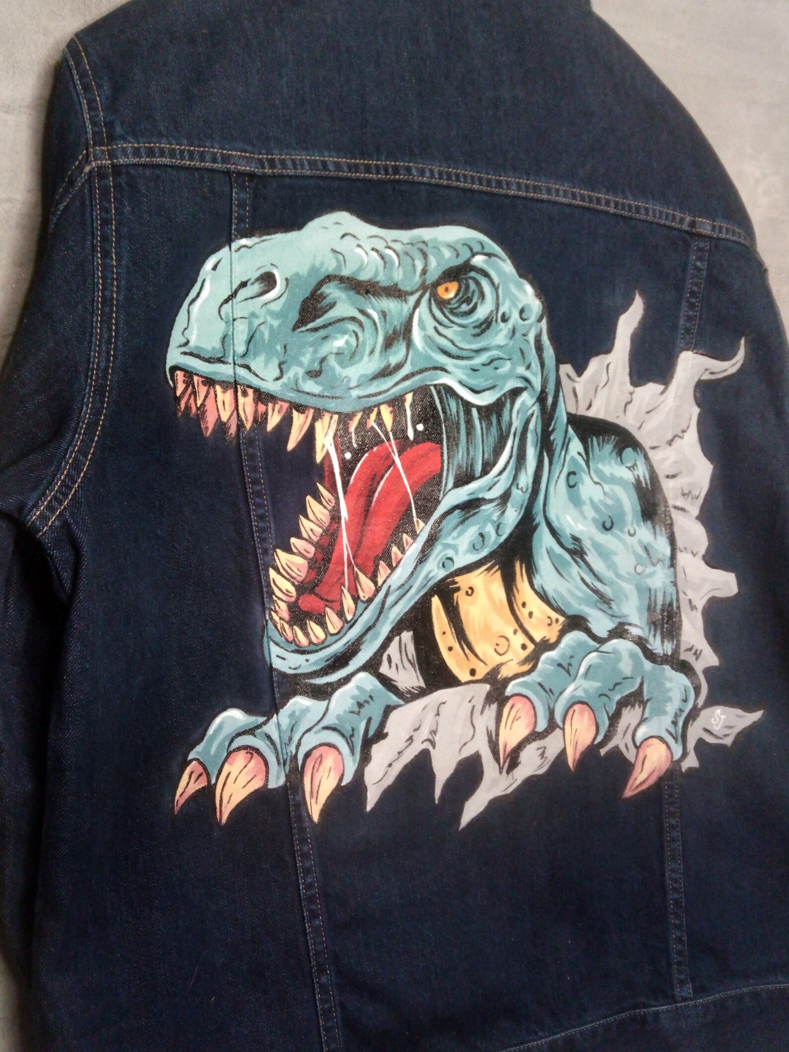 Hand Painted Denim Jacket Dinosaur - Etsy