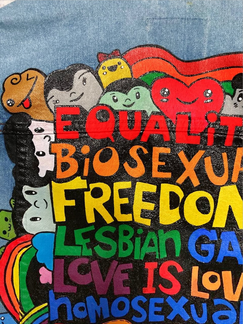 Hand Painted Jean Jacket Lgbt, Pride - Etsy