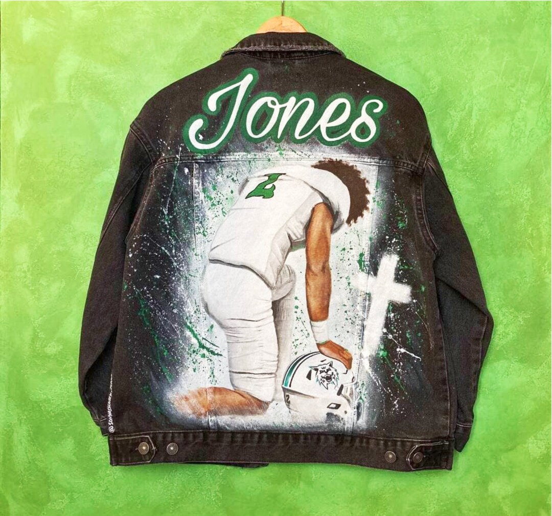 Hand Painted Denim Jacket Football Player - Etsy