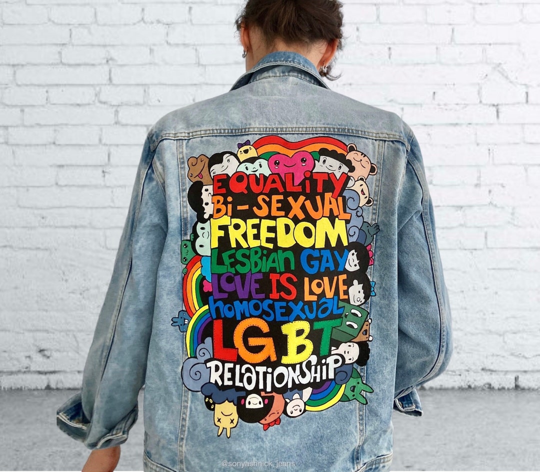 Pride Month Painted Denim Jacket, Lgbtq Jacket, Transgender Clothing ...