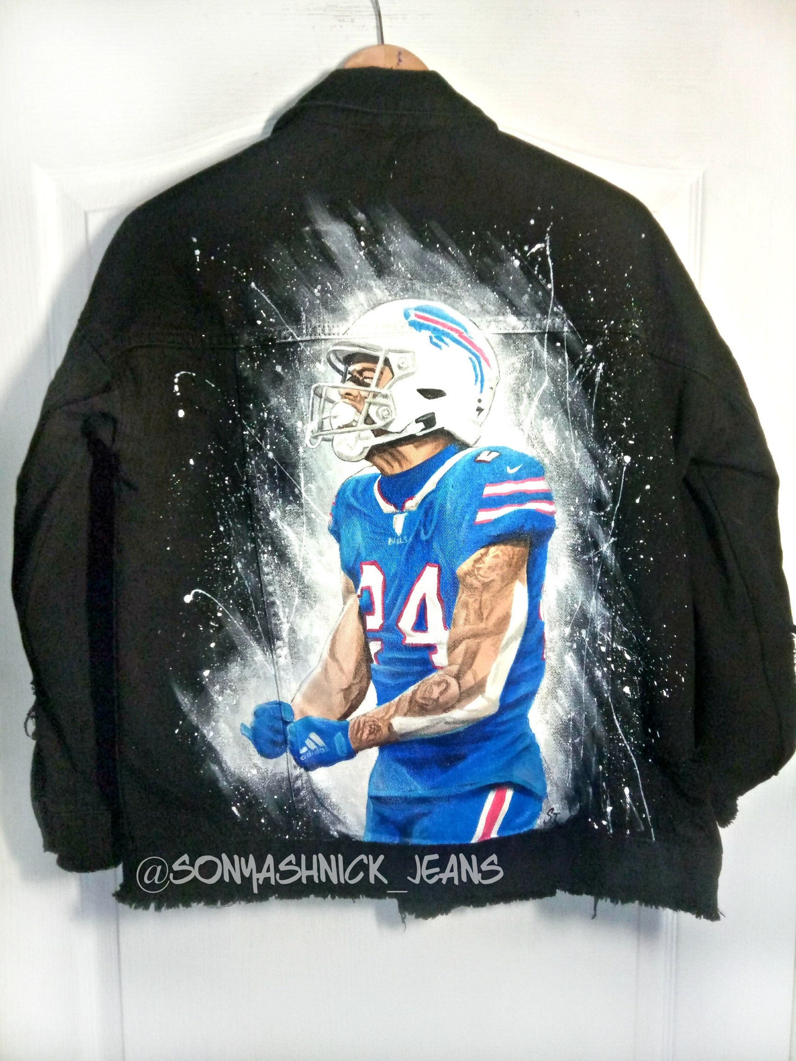 Hand Painted Denim Jacket Football Player | Etsy