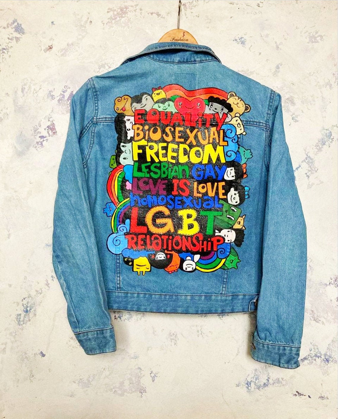 Hand Painted Jean Jacket Lgbt, Pride - Etsy
