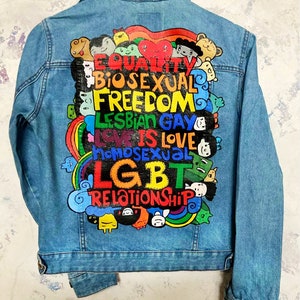 Hand Painted Jean Jacket Lgbt, Pride - Etsy