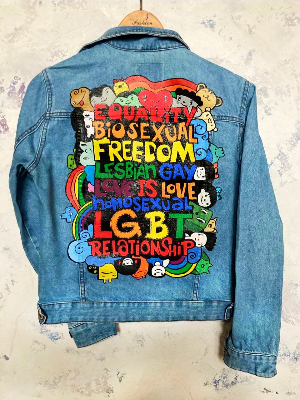 Hand Painted Jean Jacket Lgbt, Pride - Etsy