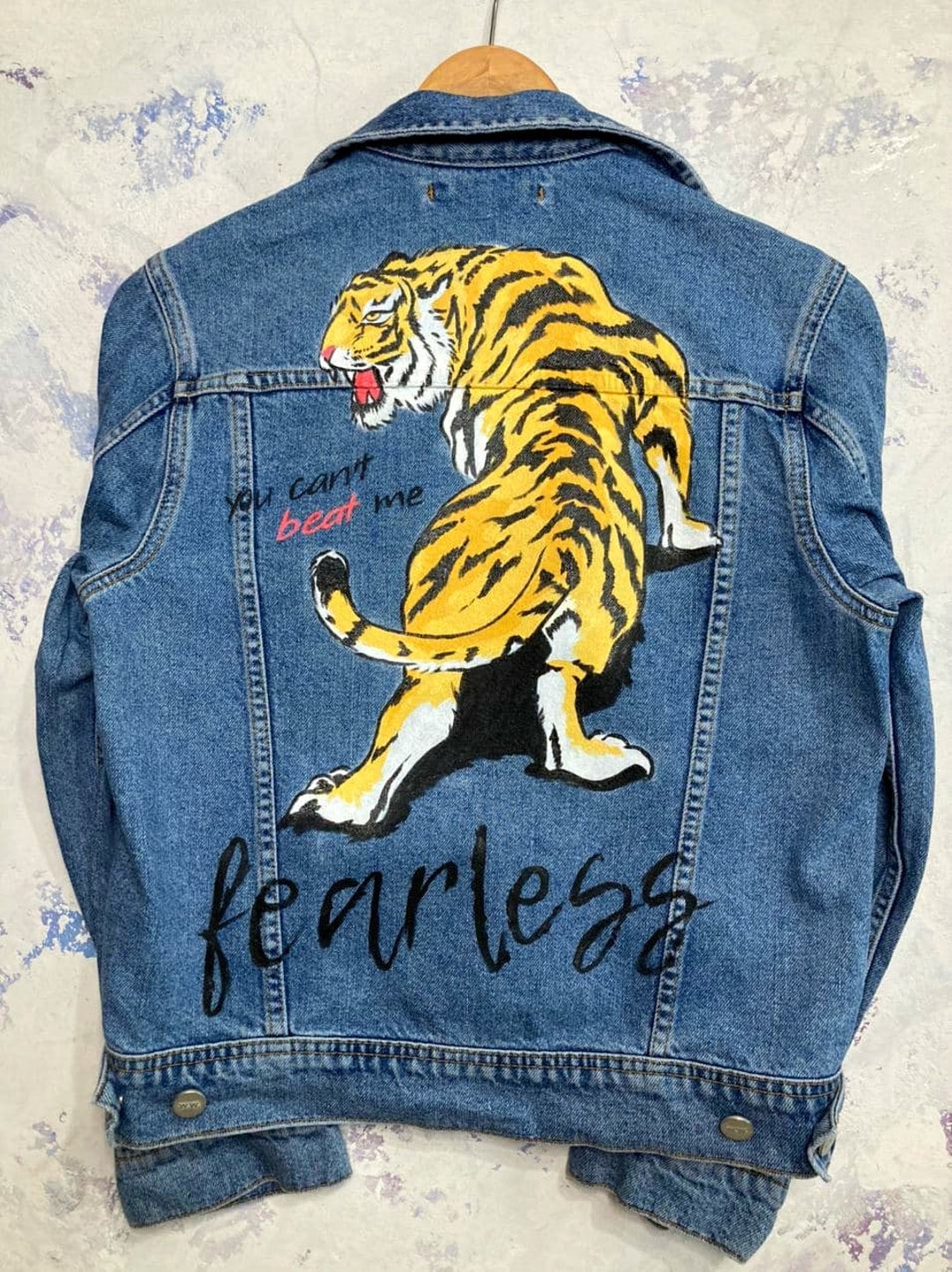 Personalized Jean Jacket, Hand Painted Denim Jacket Tiger, Custom Denim ...