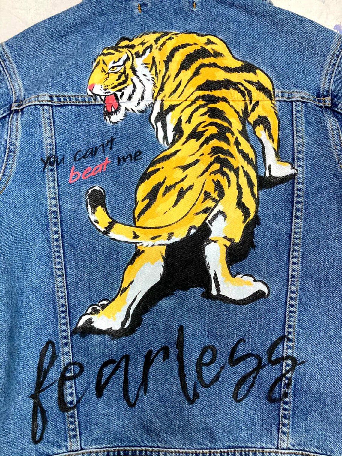 Painted Denim Jacket, Tiger Denim Jacket, Custom Painted Jacket, Tiger ...