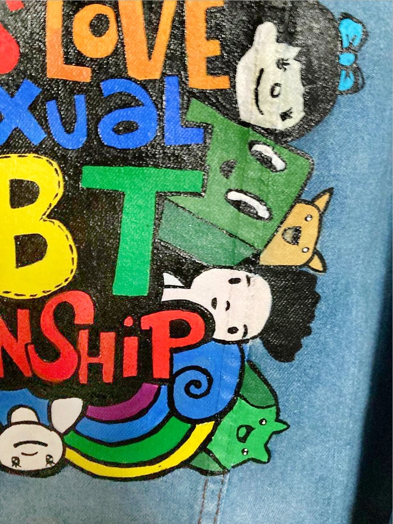 Hand Painted Jean Jacket Lgbt Pride - Etsy