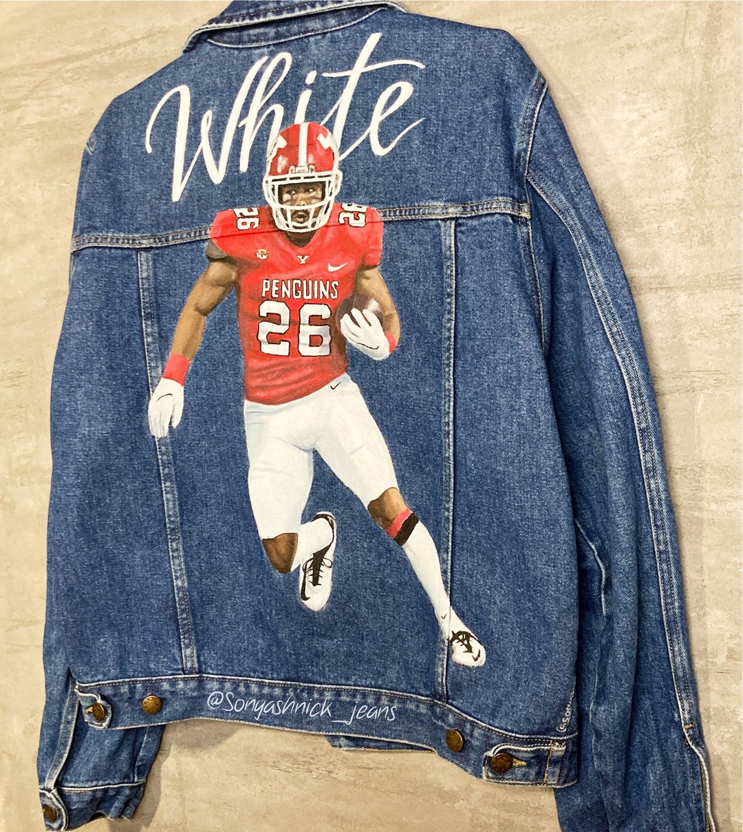 Football Denim Jacket, Custom Sports Jacket, Football Painted Jacket ...