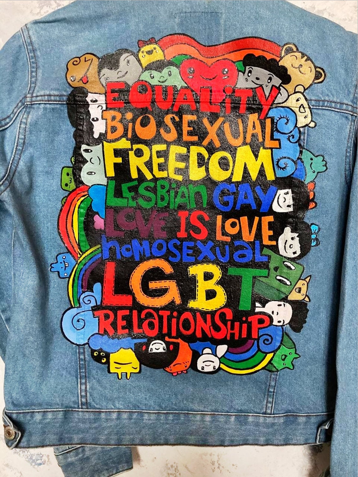 Hand Painted Jean Jacket Lgbt Pride - Etsy