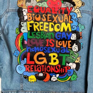 Hand Painted Jean Jacket Lgbt, Pride - Etsy