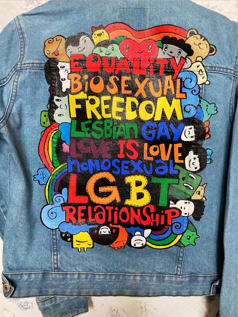 Hand Painted Jean Jacket Lgbt, Pride - Etsy