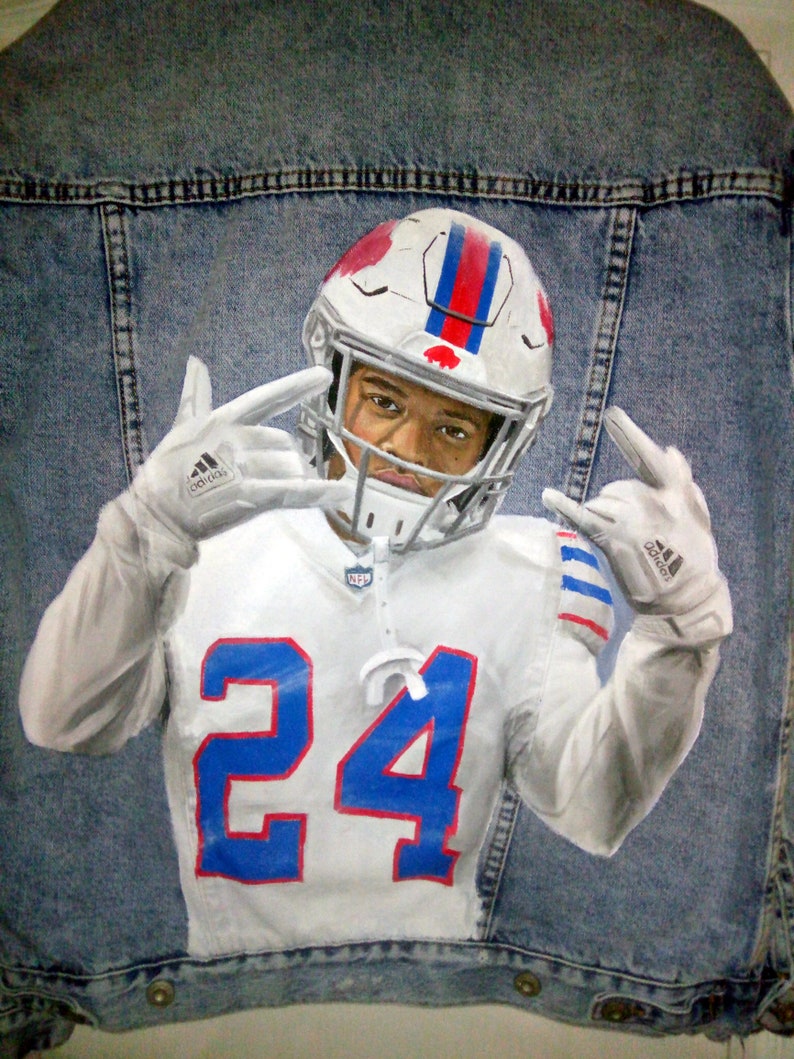 Custom Painted Denim Jacket Football Player | Etsy