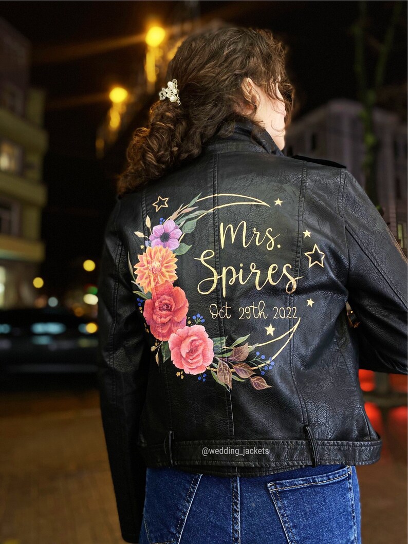 Bride Gift, Bride Leather Jacket, Custom Wedding Jacket, Painted Bride ...