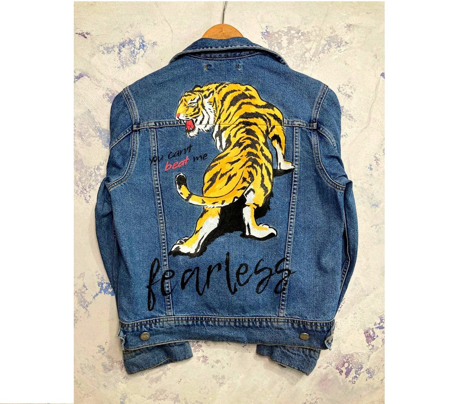 Hand Painted Denim Jacket Tiger - Etsy