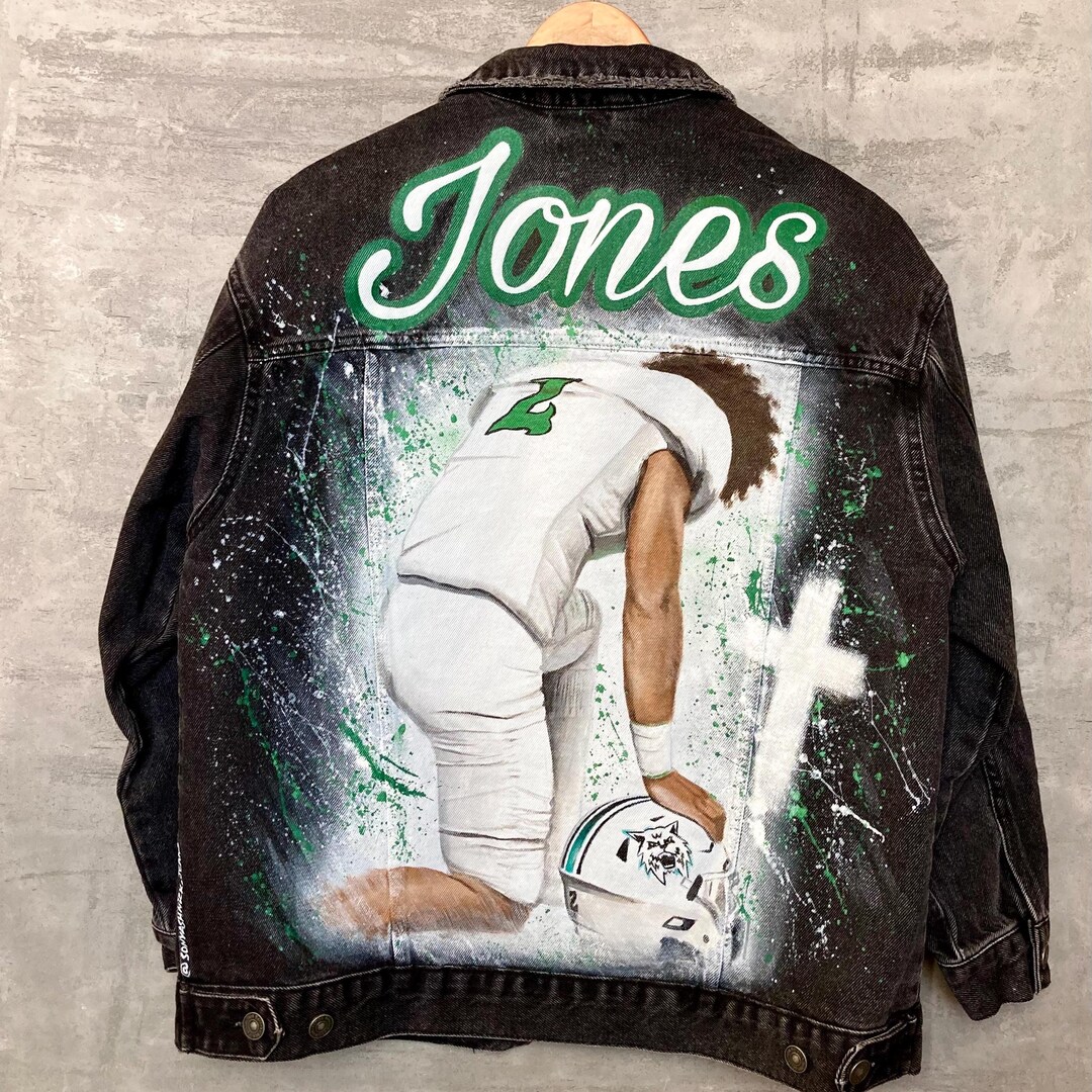 Custom Painted Denim Jacket, Letterman Jacket, Football Jean Jacket ...