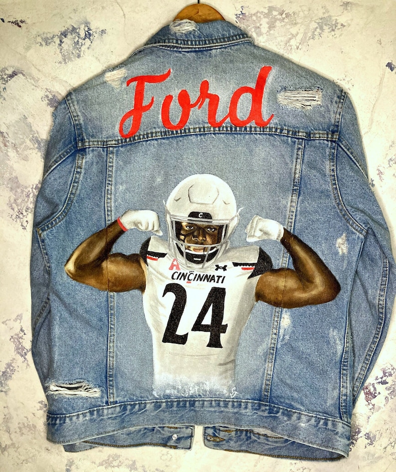 Football Jean Jacket, Team Jean Jacket, Football Mom Jacket, Painted ...