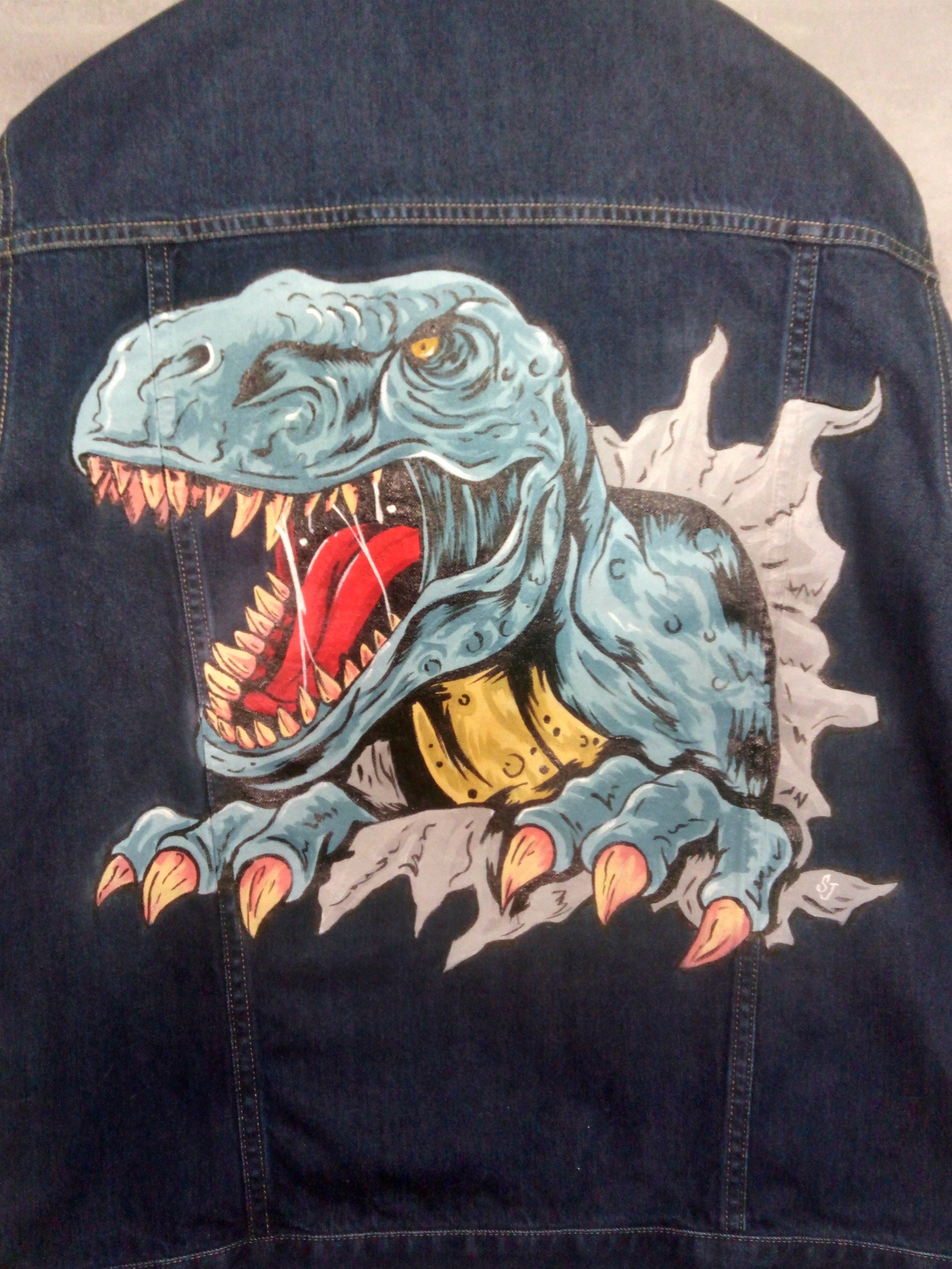 Hand Painted Denim Jacket Dinosaur - Etsy