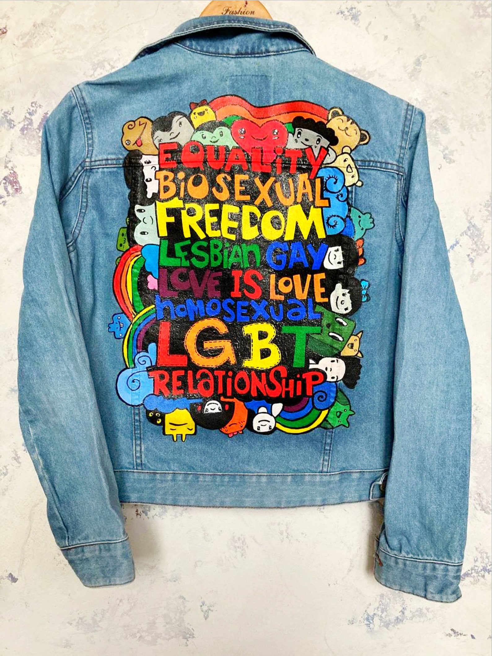 Hand Painted Jean Jacket Lgbt Pride | Etsy