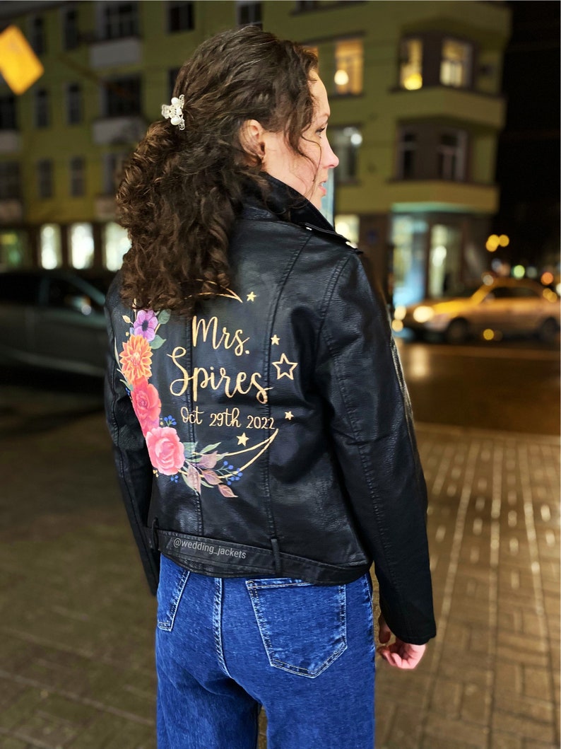 Bride Gift, Bride Leather Jacket, Custom Wedding Jacket, Painted Bride ...