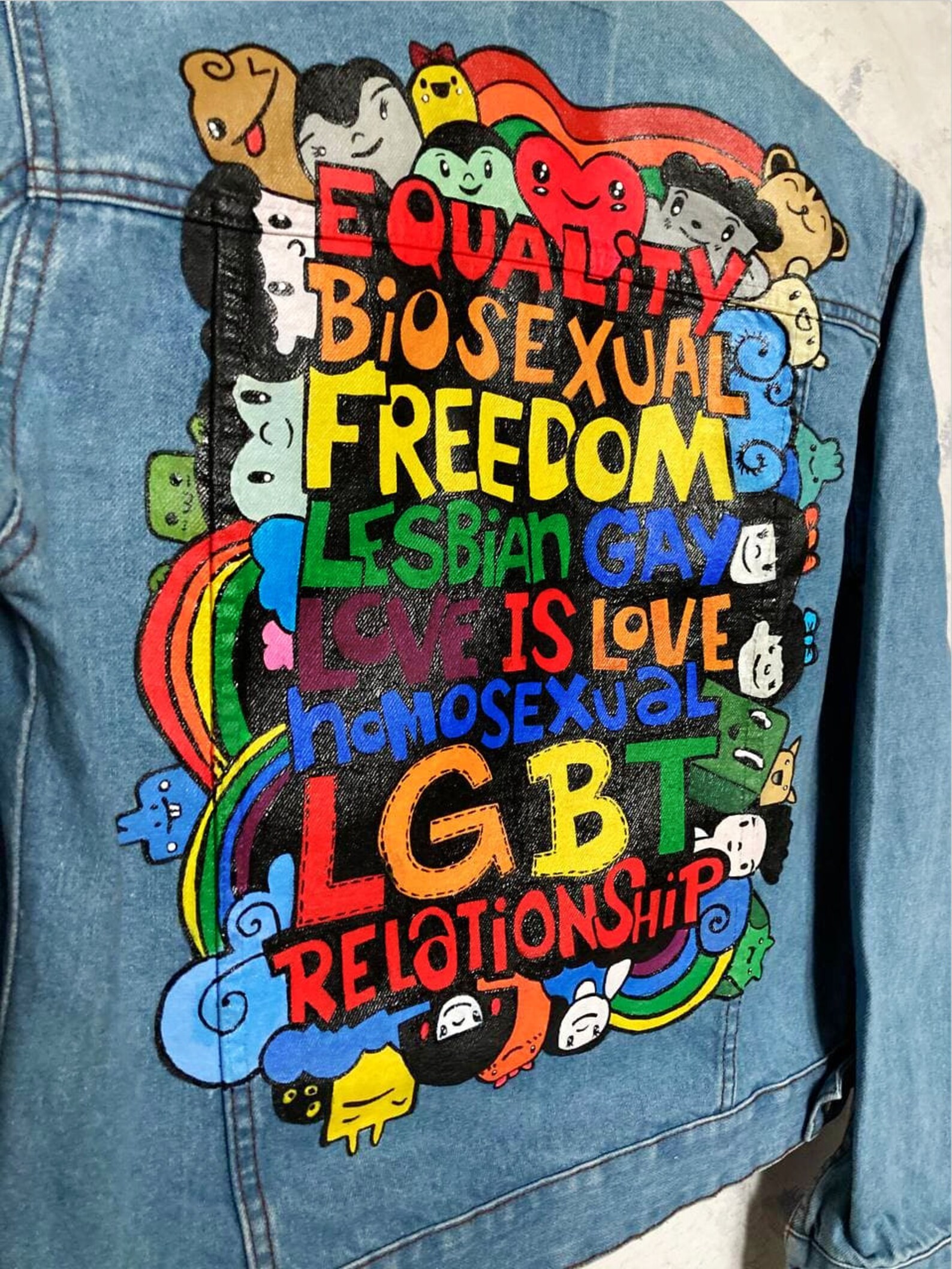 Hand Painted Jean Jacket Lgbt, Pride - Etsy
