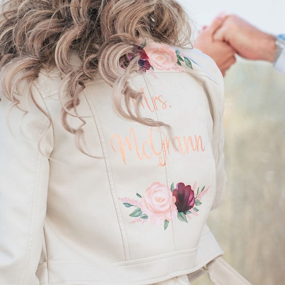 Bride Leather Jacket, White Wedding Jacket, White Bride Jacket, Painted ...