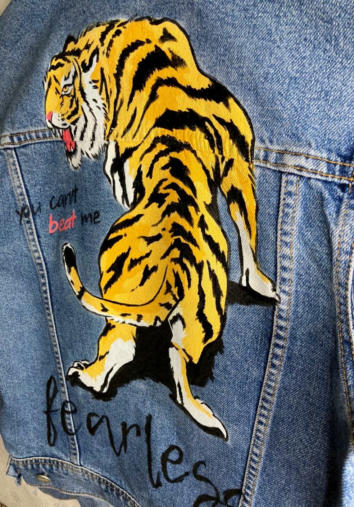 Hand painted denim jacket Tiger | Etsy