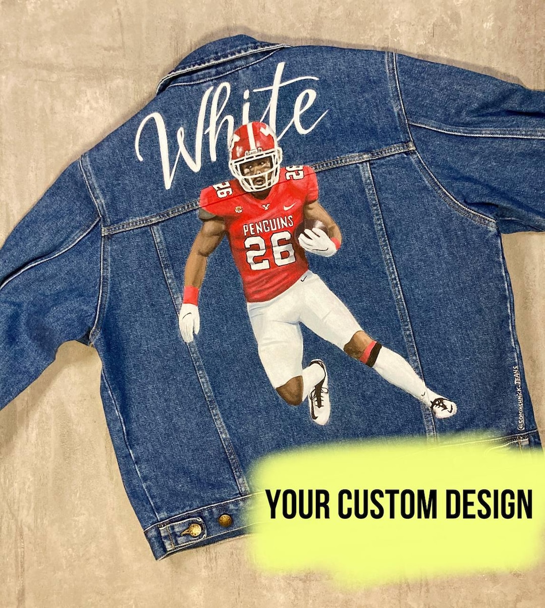 Football Denim Jacket, Custom Sports Jacket, Football Painted Jacket ...