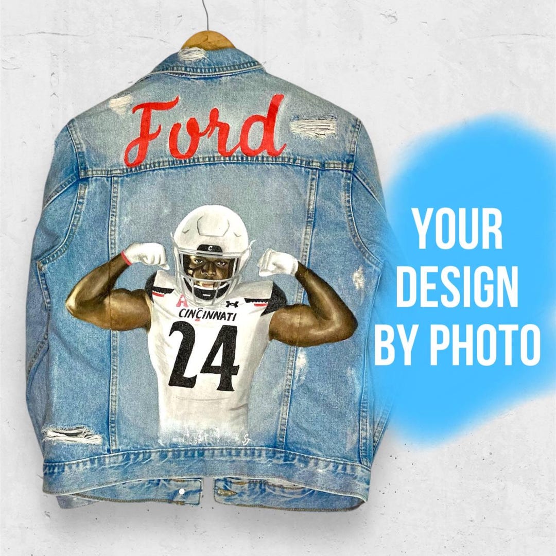 Football Jean Jacket, Team Jean Jacket, Football Mom Jacket, Painted ...